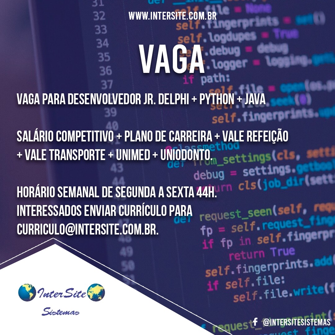 » Vaga para desenvolvedor jr. Delphi+Python+JavaFaculdade de Computação ...